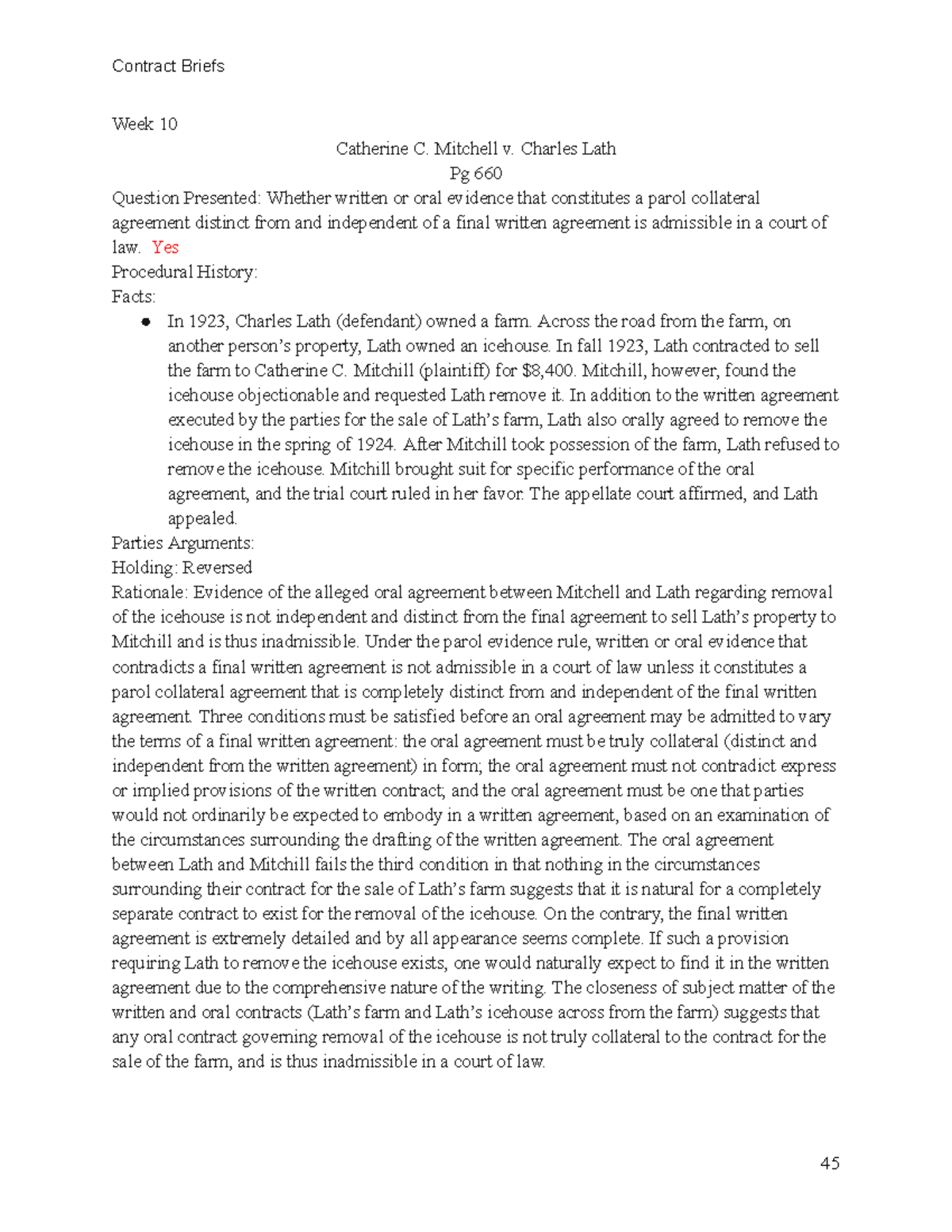 Contract Briefs-w10 - Briefs From Week 10 - Week 10 Catherine C ...