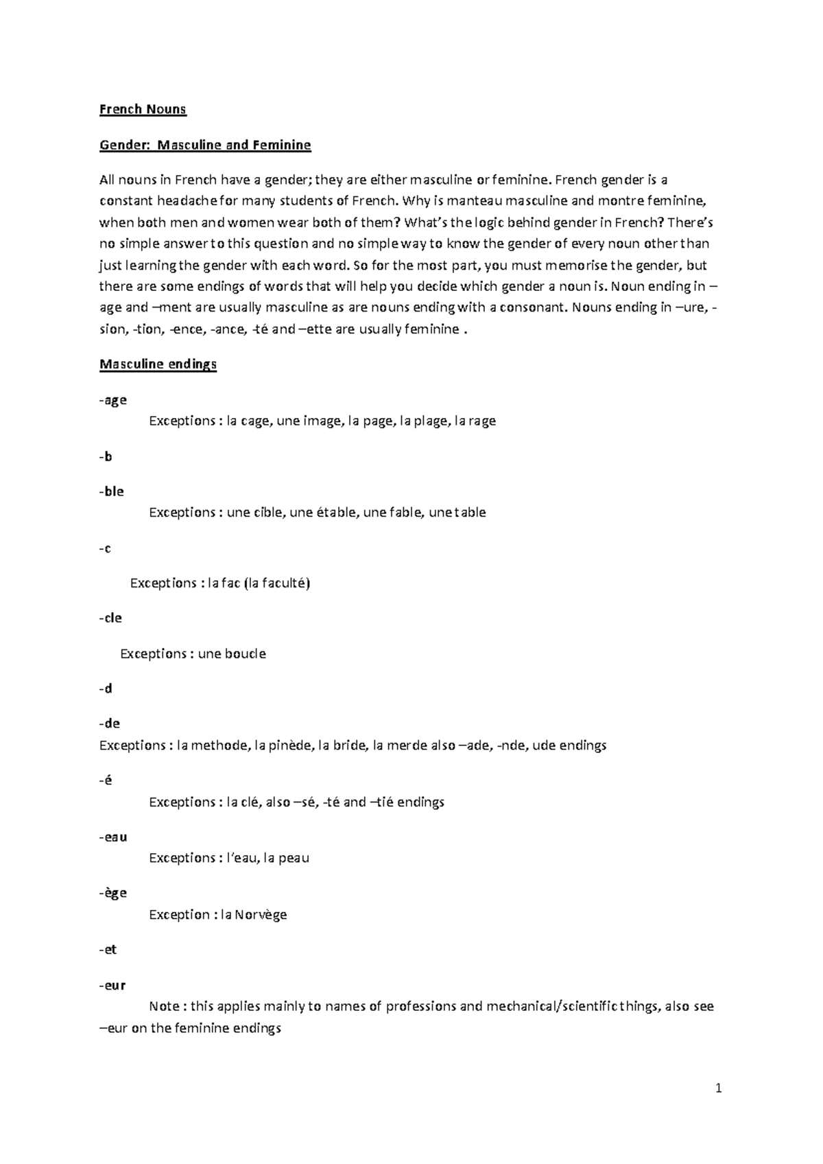 Nouns and Articles - FRENCH VERBS - French Nouns Gender: Masculine and ...