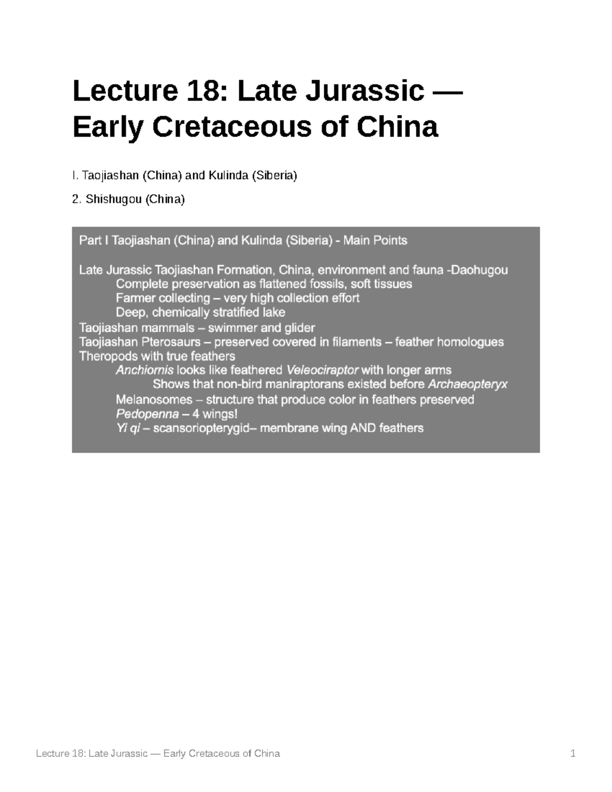 Lecture 18 Late Jurassic Early Cretaceous of China - Lecture 18: Late Jurassic — Early ...