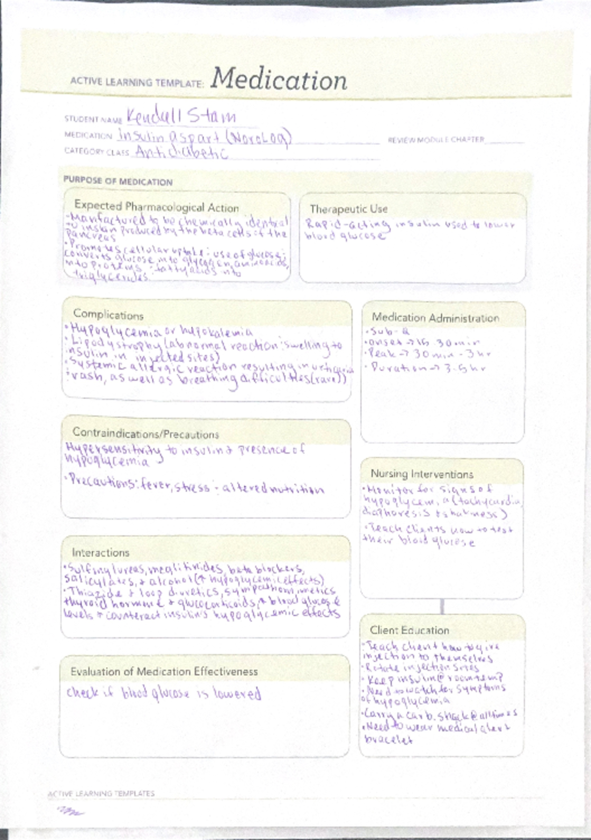 Insulin - ACTIVE LEARNING TEMPLATE: Medica tion STUDENT NAME Vouda ...