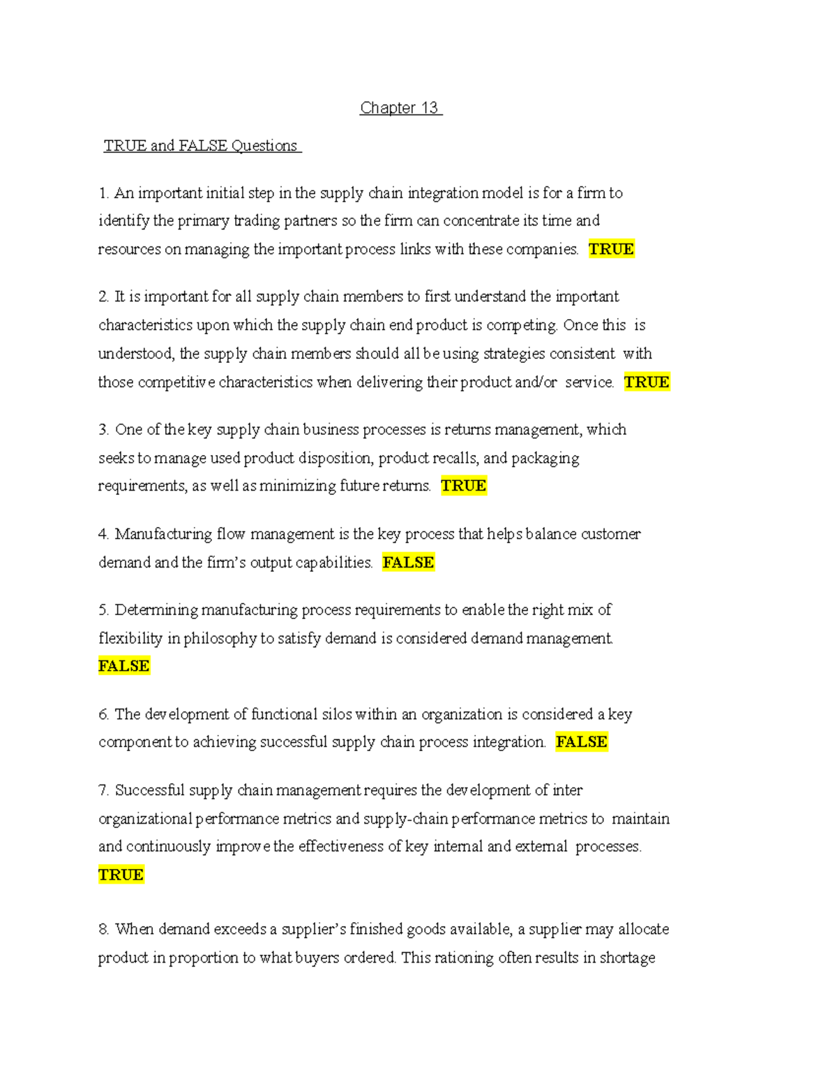 SCM Tutorial 13 - true/false, objective and essay questions Essay ...
