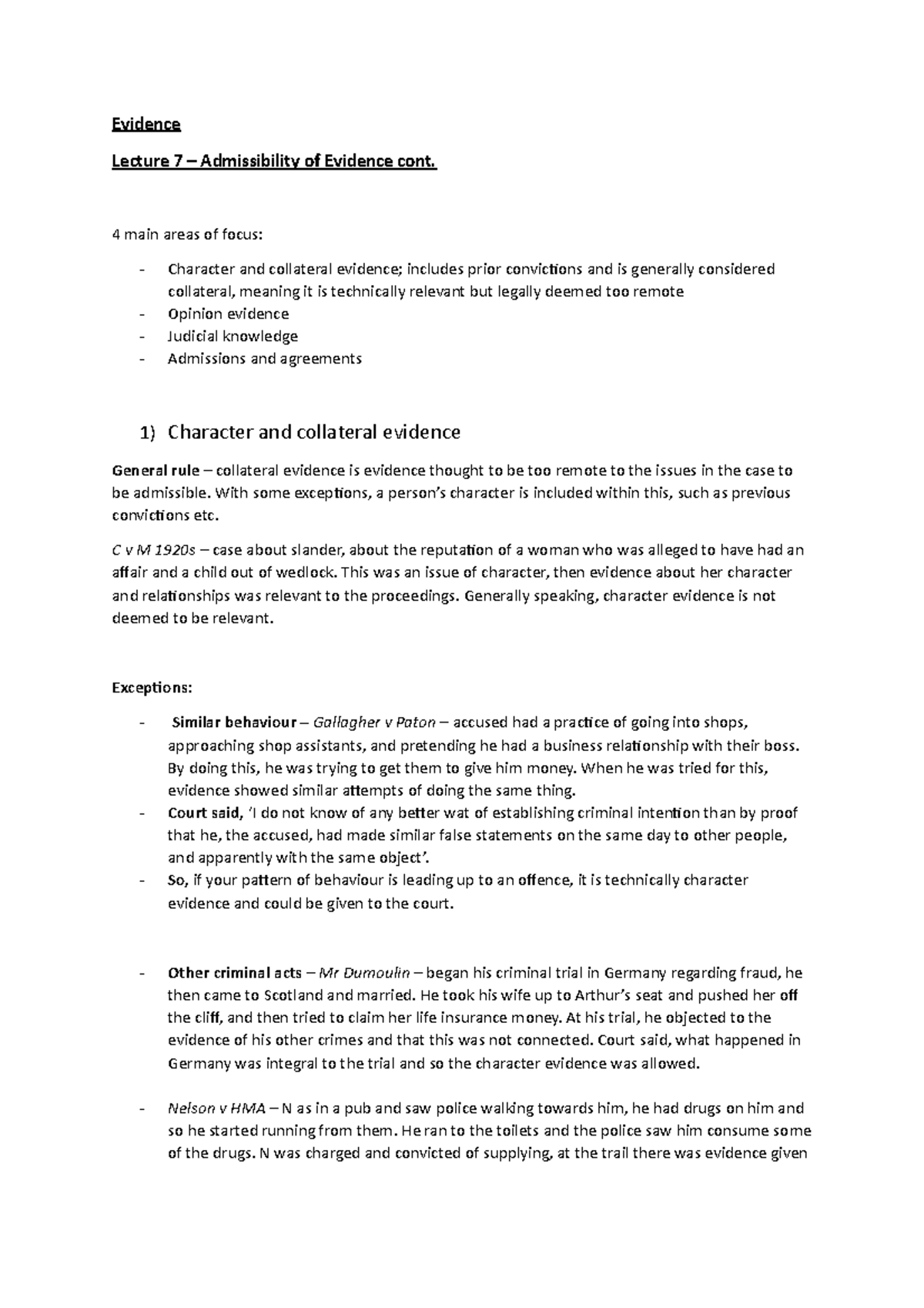 Lecture 7 - Admissibility of Evidence cont - Evidence Lecture 7 ...