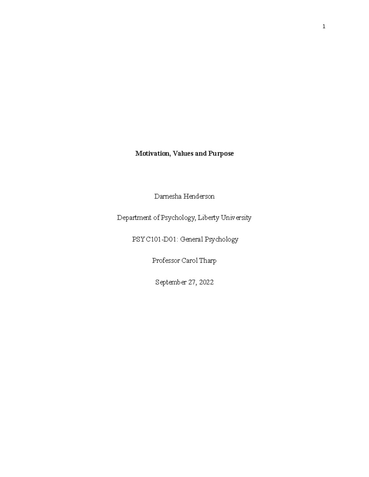 Motivation, Values and Purpose - Motivation, Values and Purpose ...