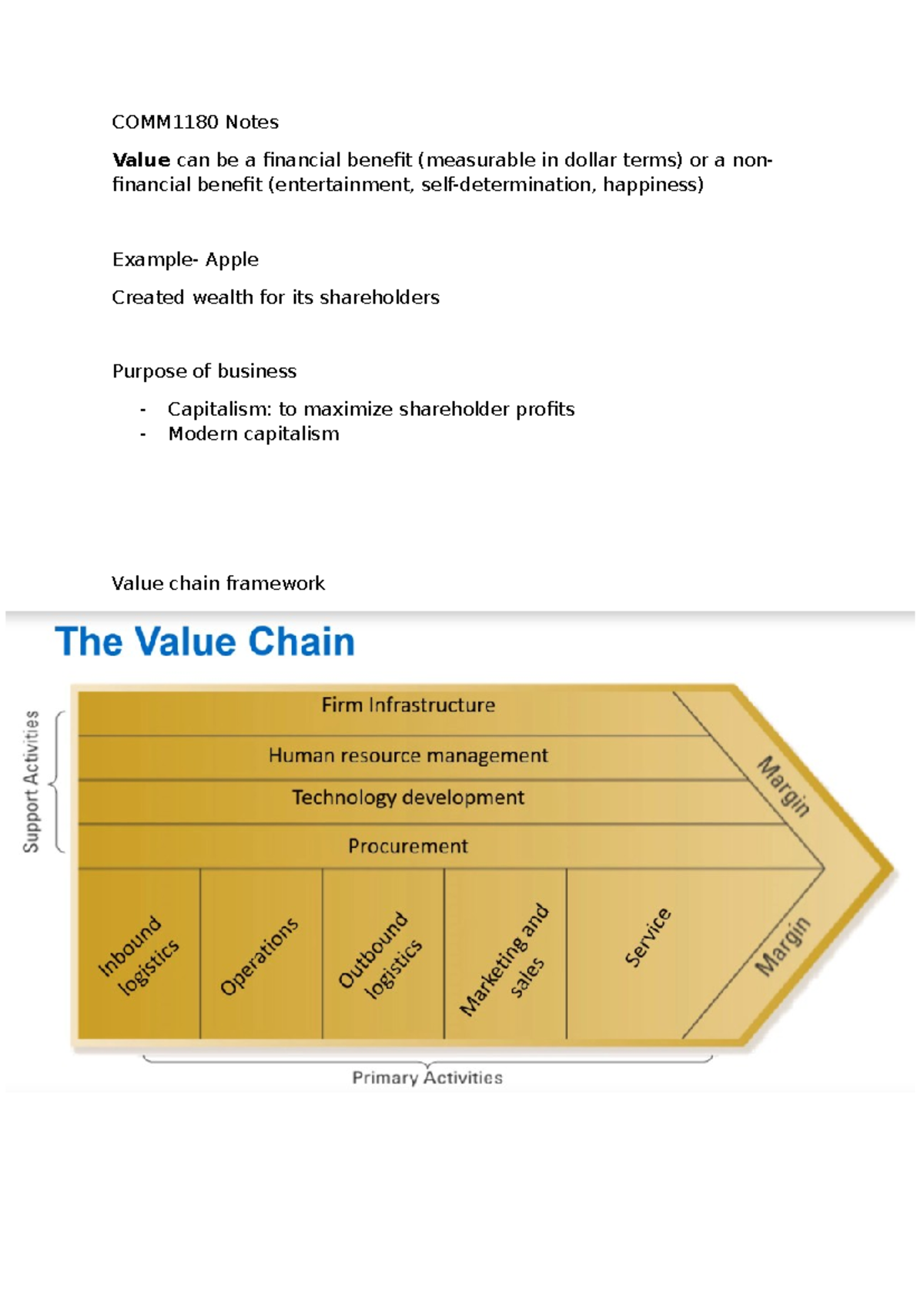 COMM1180 Notes - note - COMM1180 Notes Value can be a financial benefit ...