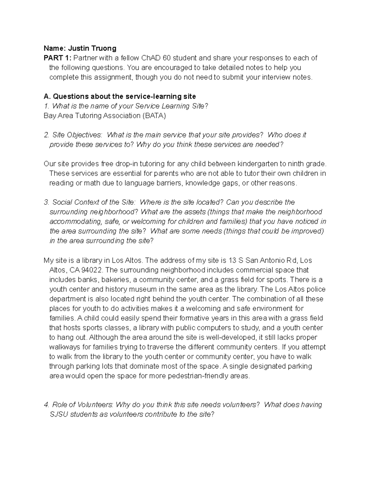 Critical Reflection #3 Peer Interview (95%); Fall 2022; Chad 60 - Name ...