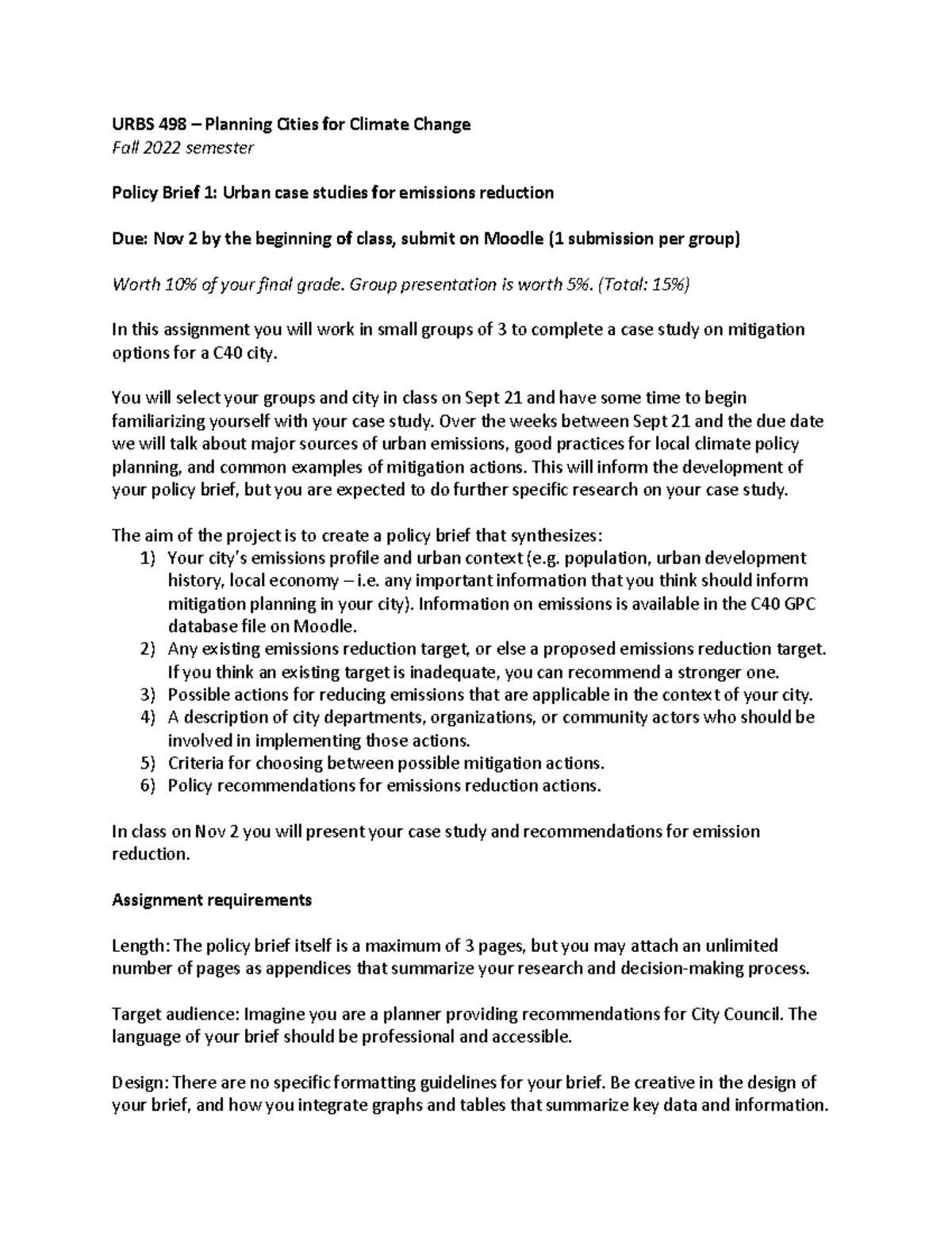 Policy Brief 1 Instructions - URBS 498 – Planning Cities for Climate ...