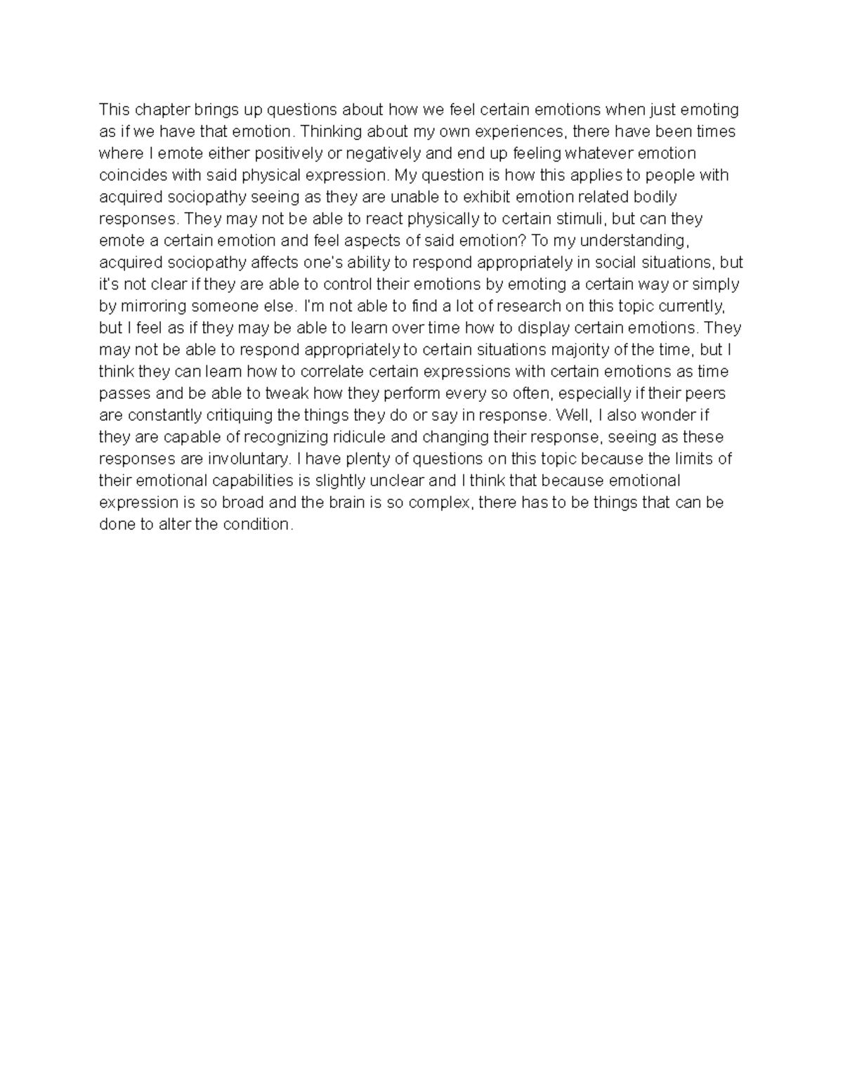 Psych 3645 - Reflection 5 - This chapter brings up questions about how ...