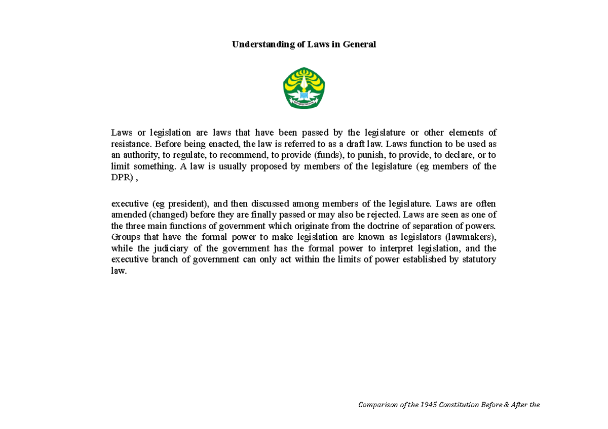 Comparison Law Law Year 1945 Before Amendment After Amendment ...