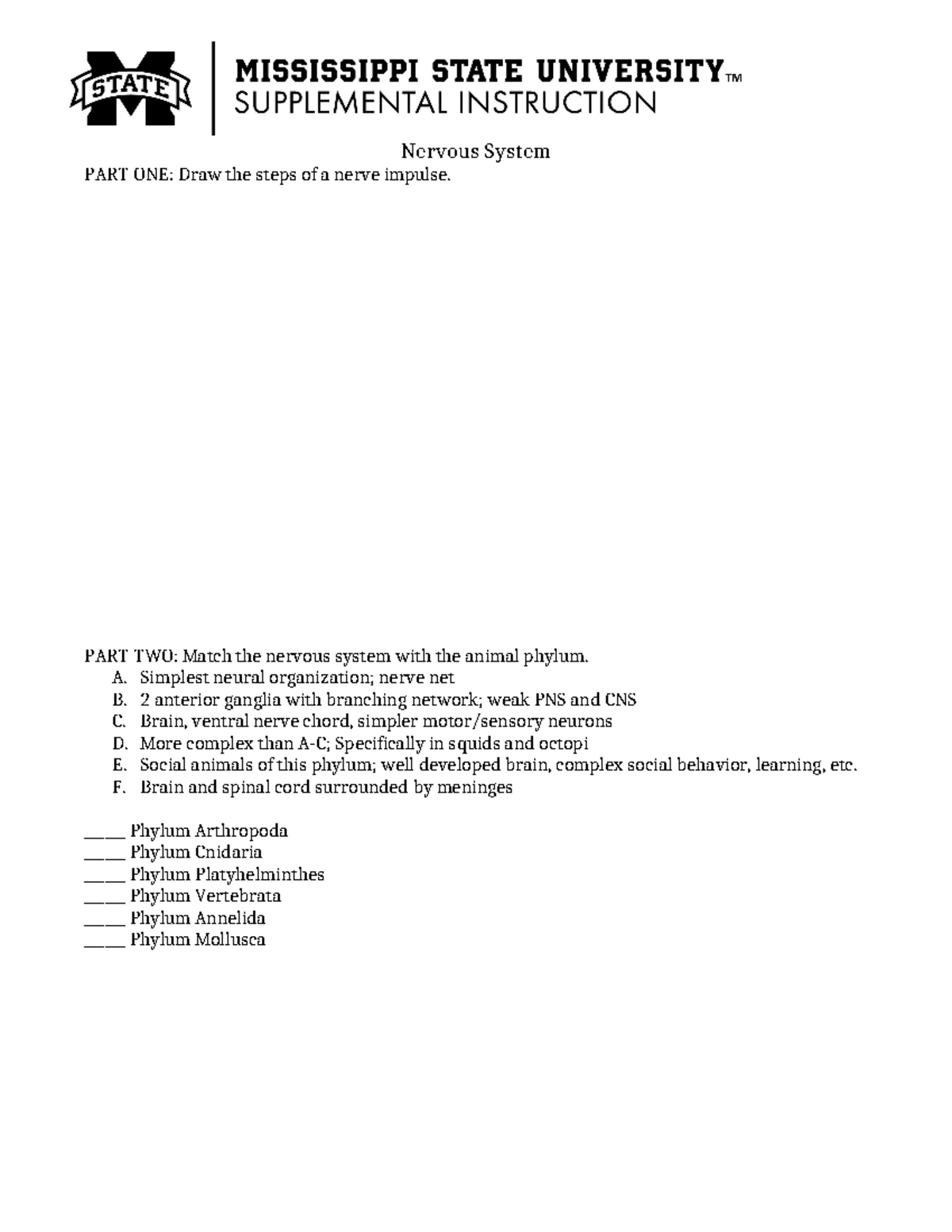 Nervous System Worksheet F24 - Nervous System PART ONE: Draw the steps ...