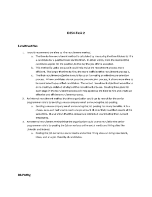 D354 Task 3 - Passed - D354-Task 3 Interview Strategy 1. One of the ...