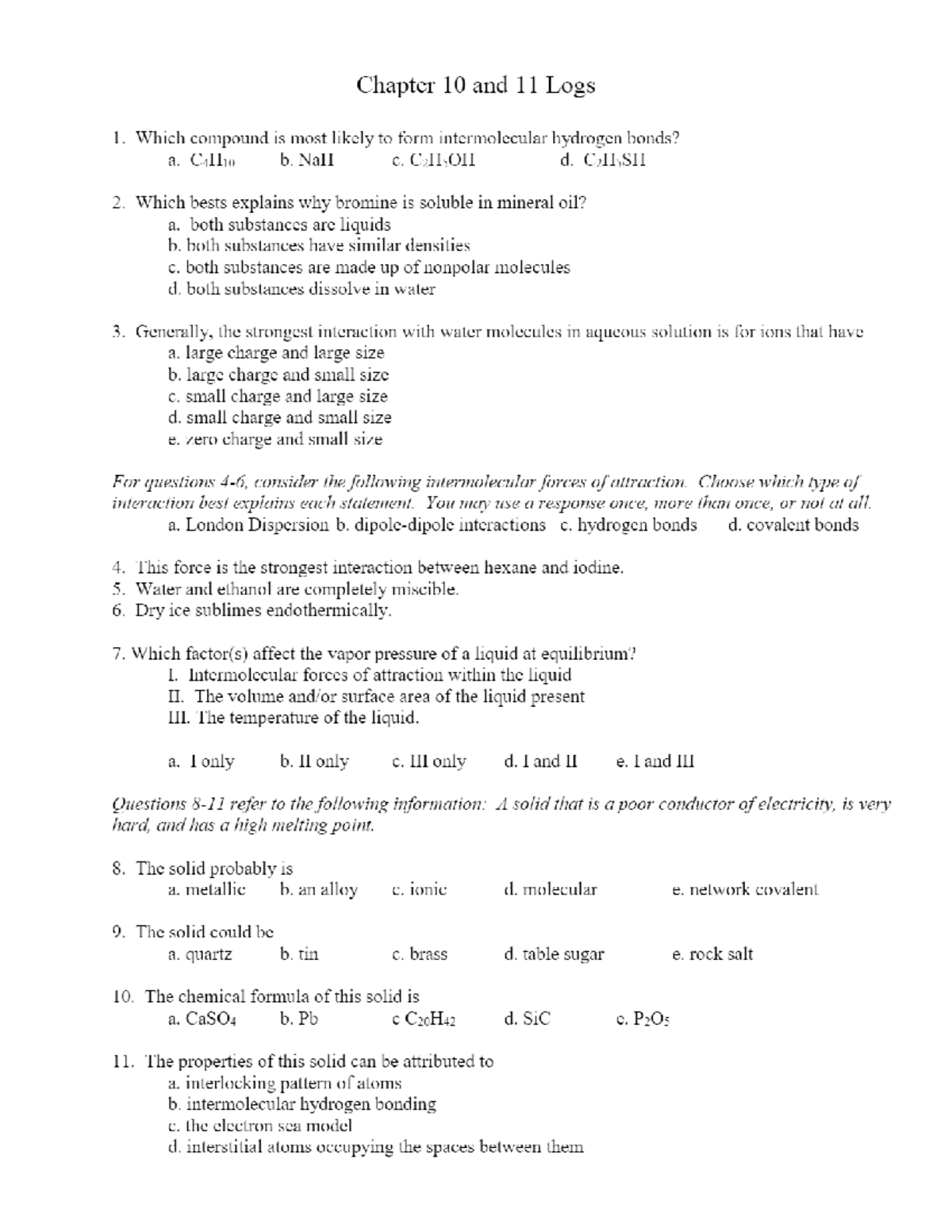Properties of Solution Logs - Chemical Engineering - Studocu