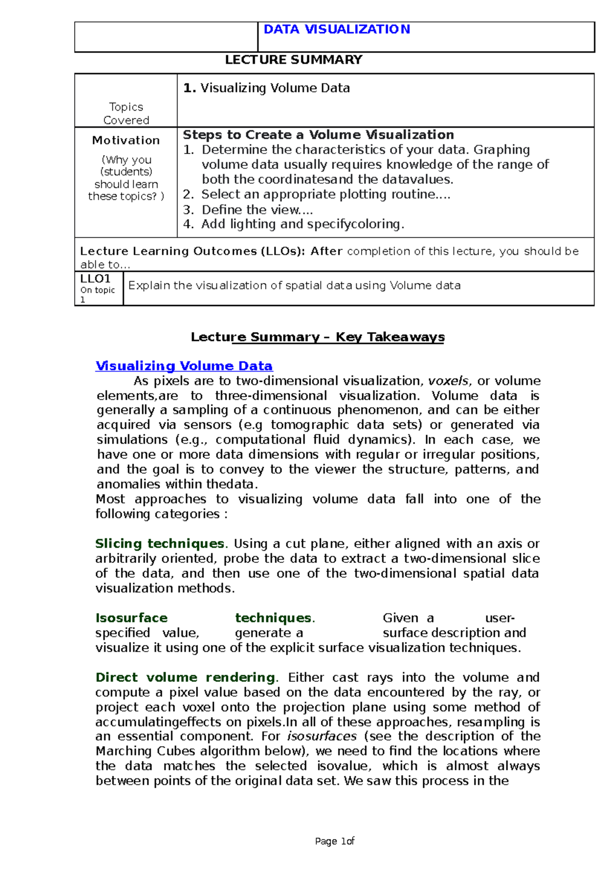 Visualizing Volume Data - Topics Covered Visualizing Volume Data ...