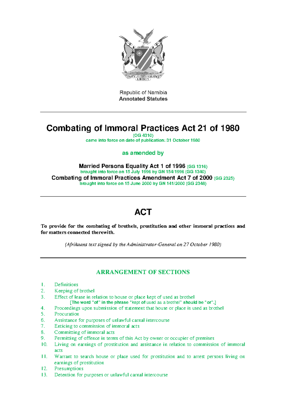 Criminal LAW AND Procedure (1980) - Combating of Immoral Practices Act ...