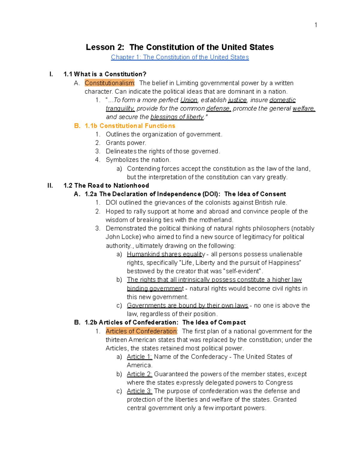 Lesson 2 The Constitution of the United States - 1 What is a ...
