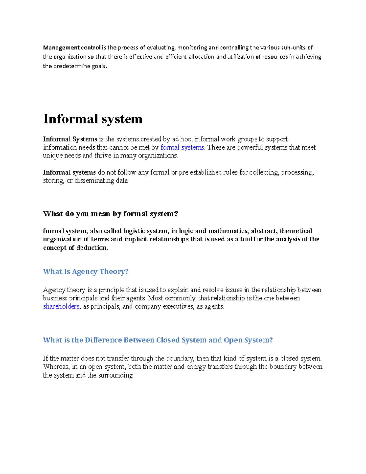 Management control is the process of evaluating - Informal system ...