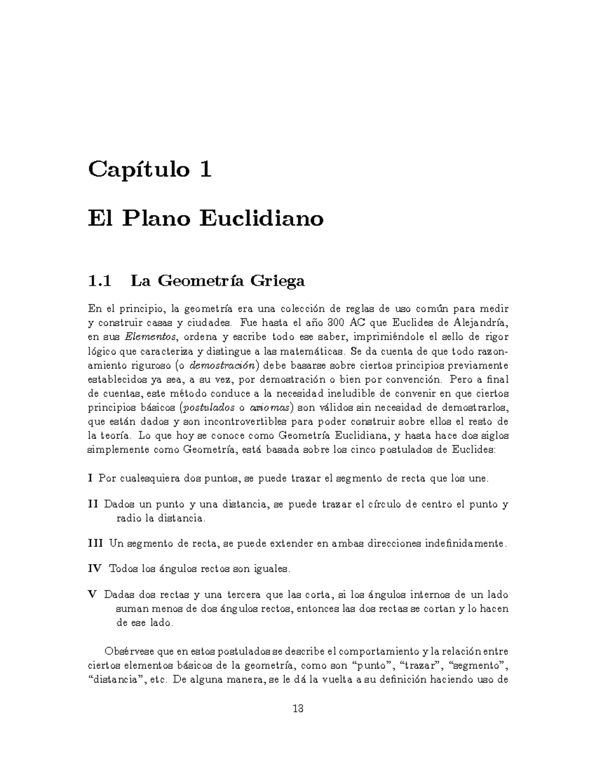 Capitulo 1 - lectura - Capítulo 1 El Plano Euclidiano 1 La Geometría ...