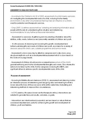 Question Paper 1 Child AND Youth CARE WORK (CYCW) EISA - 05 - FINAL ...