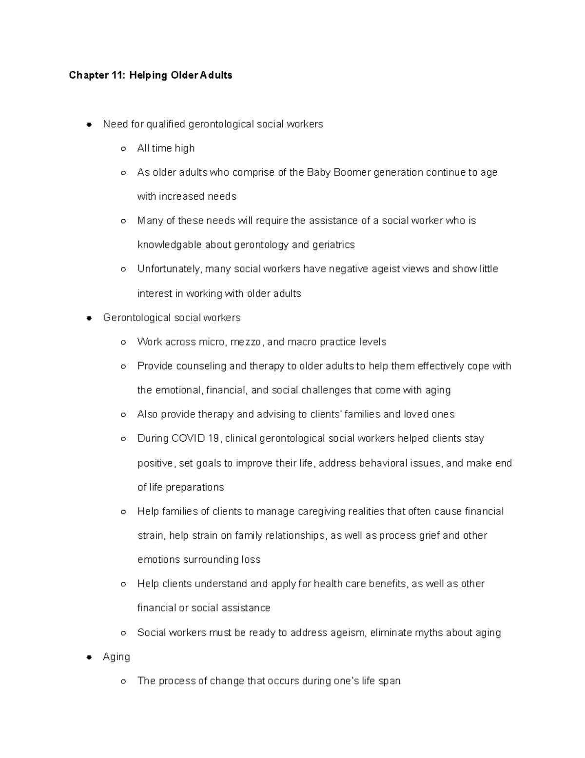 Chapter 11 Notes - Chapter 11: Helping Older Adults Need for qualified ...