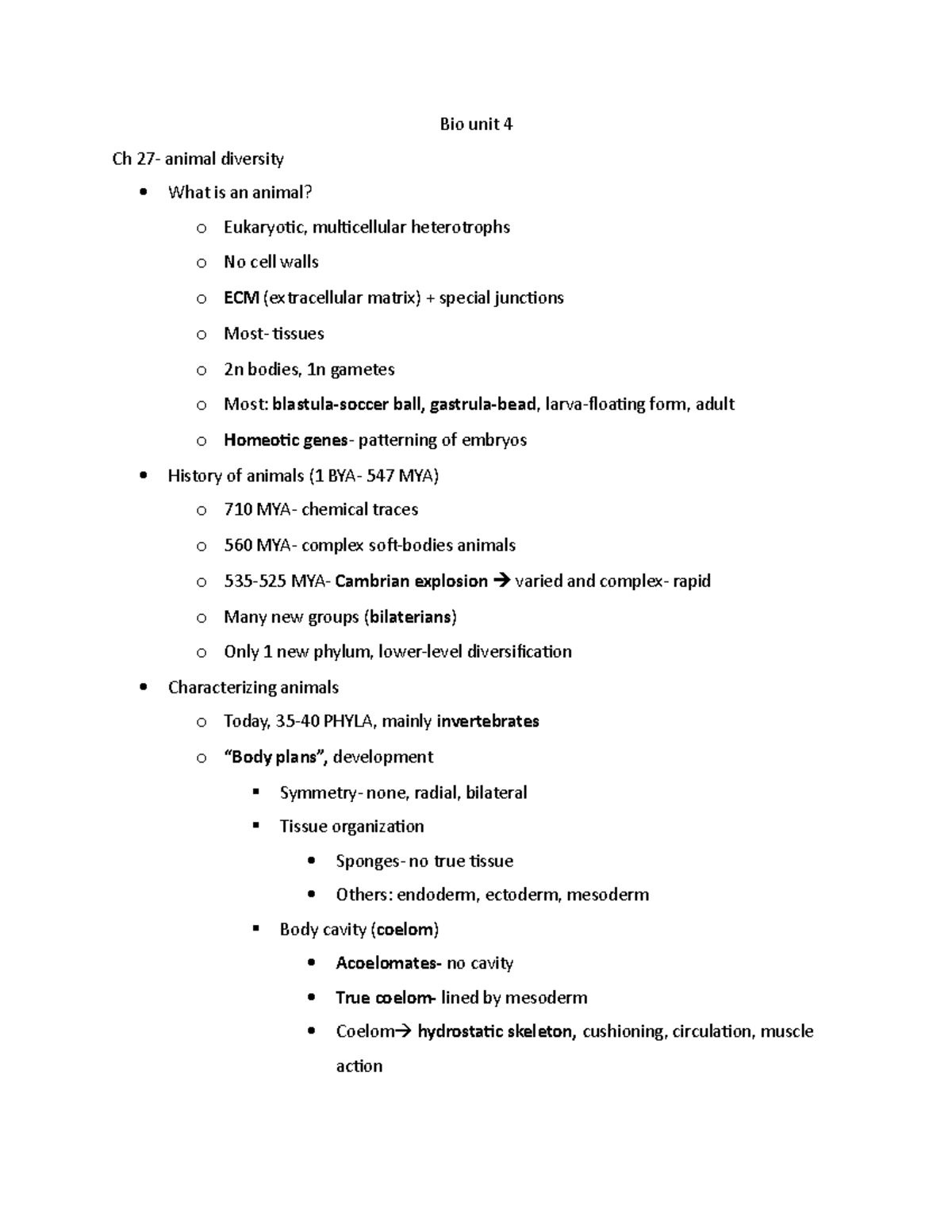 Bio unit 4 - Biology unit 4- animal diversity, invertebrates ...