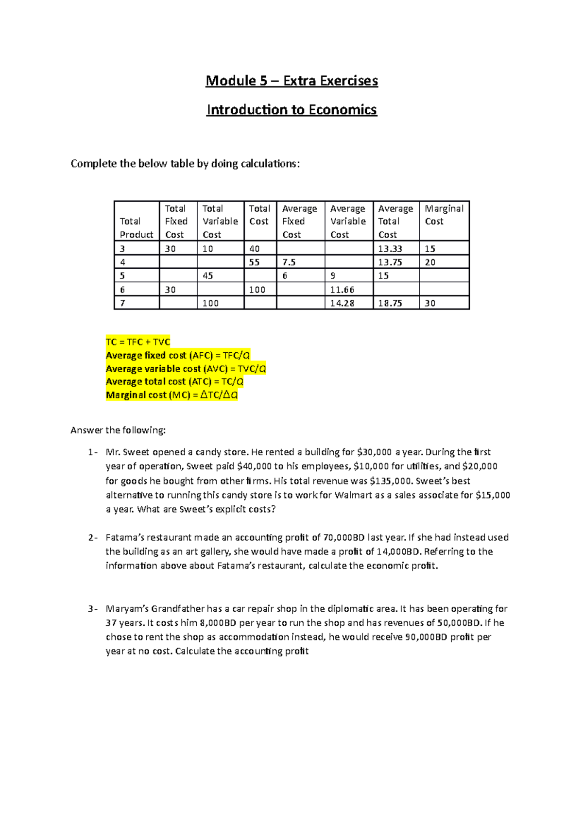Revision - Module 5 - Group work - Module 5 – Extra Exercises ...