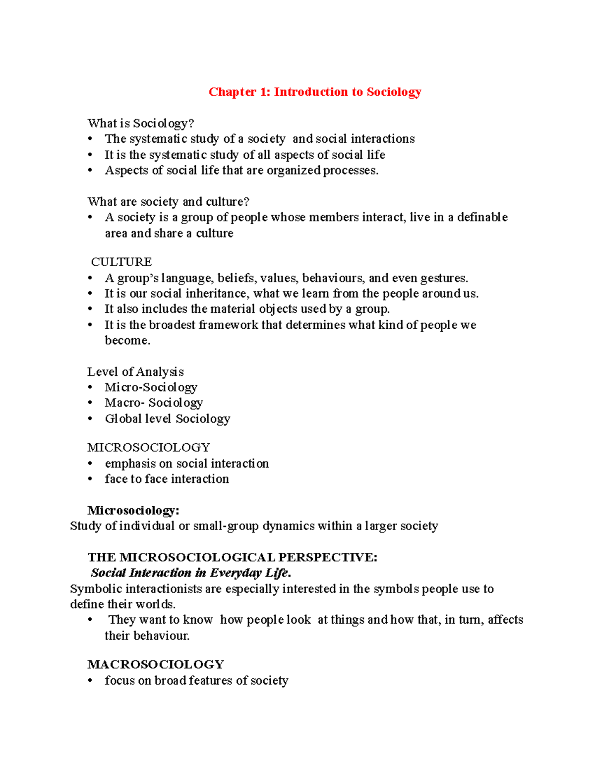 Notes on Chapter 1- intro - Chapter 1: Introduction to Sociology What ...