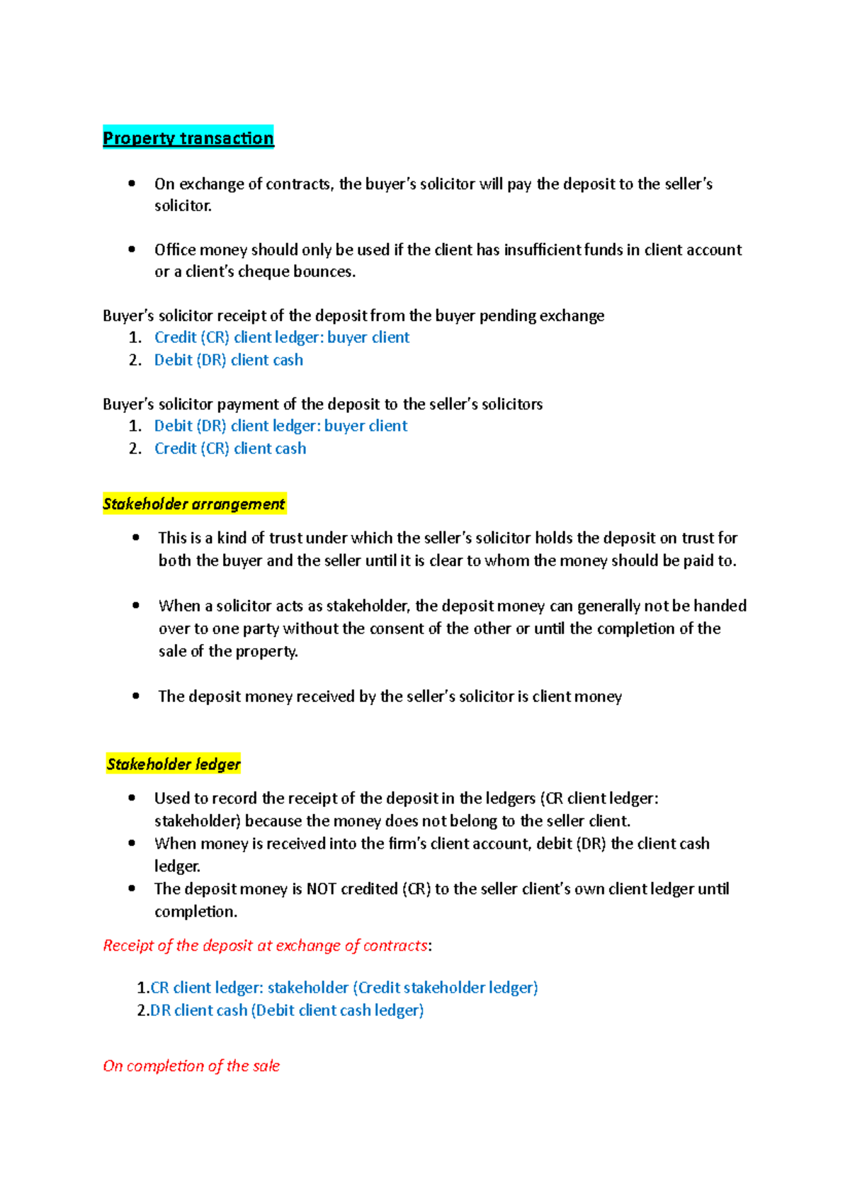 Solicitors accounts Property transactions - Property transacion On ...