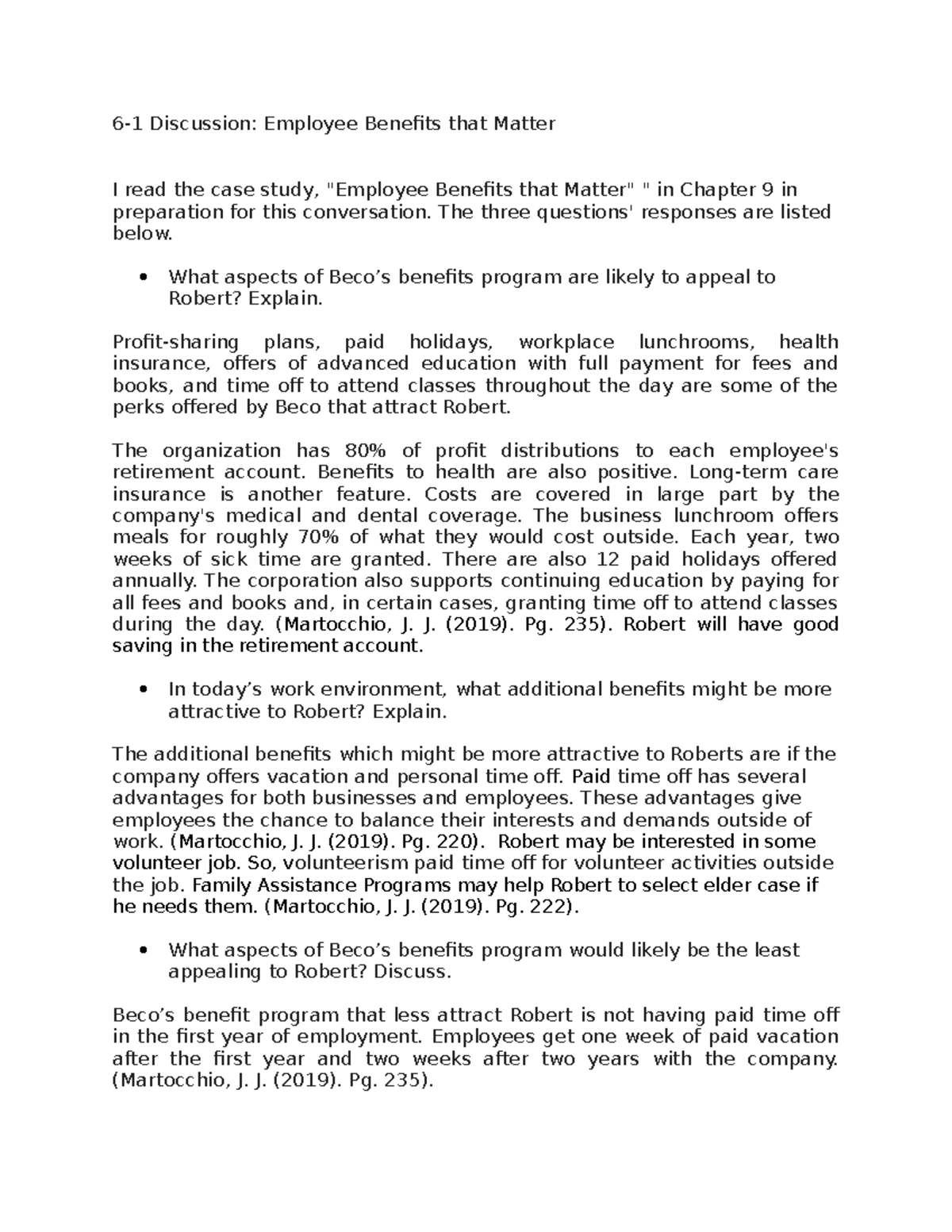 6-1 Discussion Employee Benefits that Matter - The three questions ...