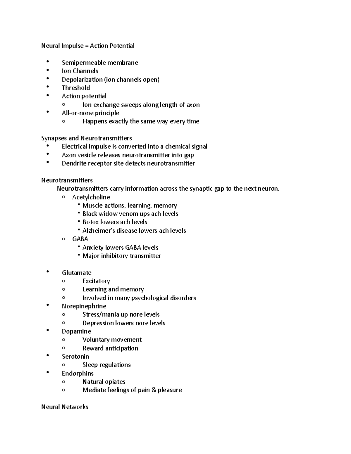Notes 1 - Brad Brubaker - Neural Impulse = Action Potential ...