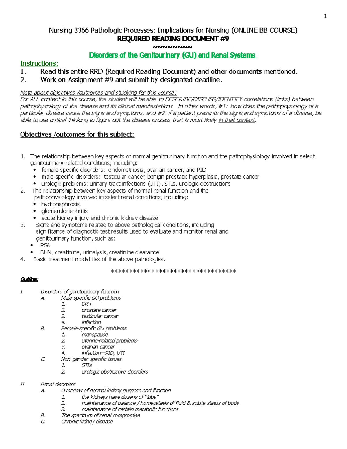 RRD #9 GU and Renal Disorders - Nursing 3366 Pathologic Processes ...