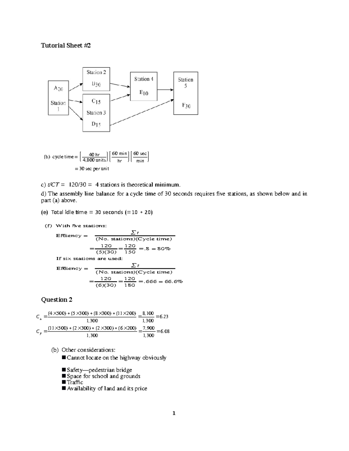 Tutorial sheet #2 - Solution - Tutorial Sheet c) t/CT 120/30 4 stations ...