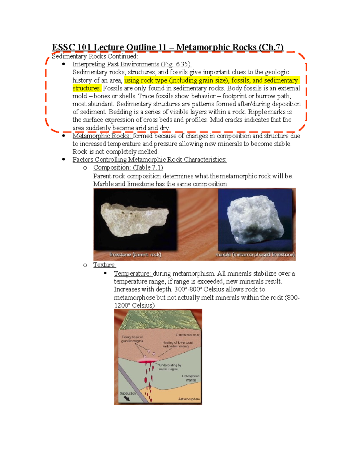 Outline 11 Metamorphic Rocks - ESSC 101 Lecture Outline 11 ...
