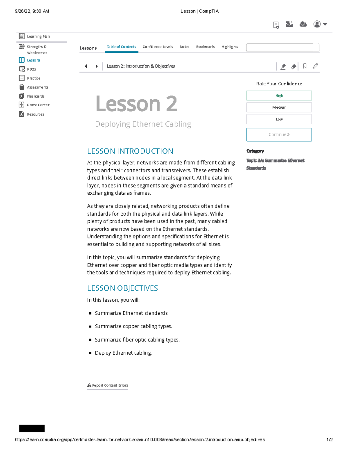 Lesson 2-1 - CompTia Netowrk+ EBook Chapter 2 Section - 9/26/22, 9:30 ...