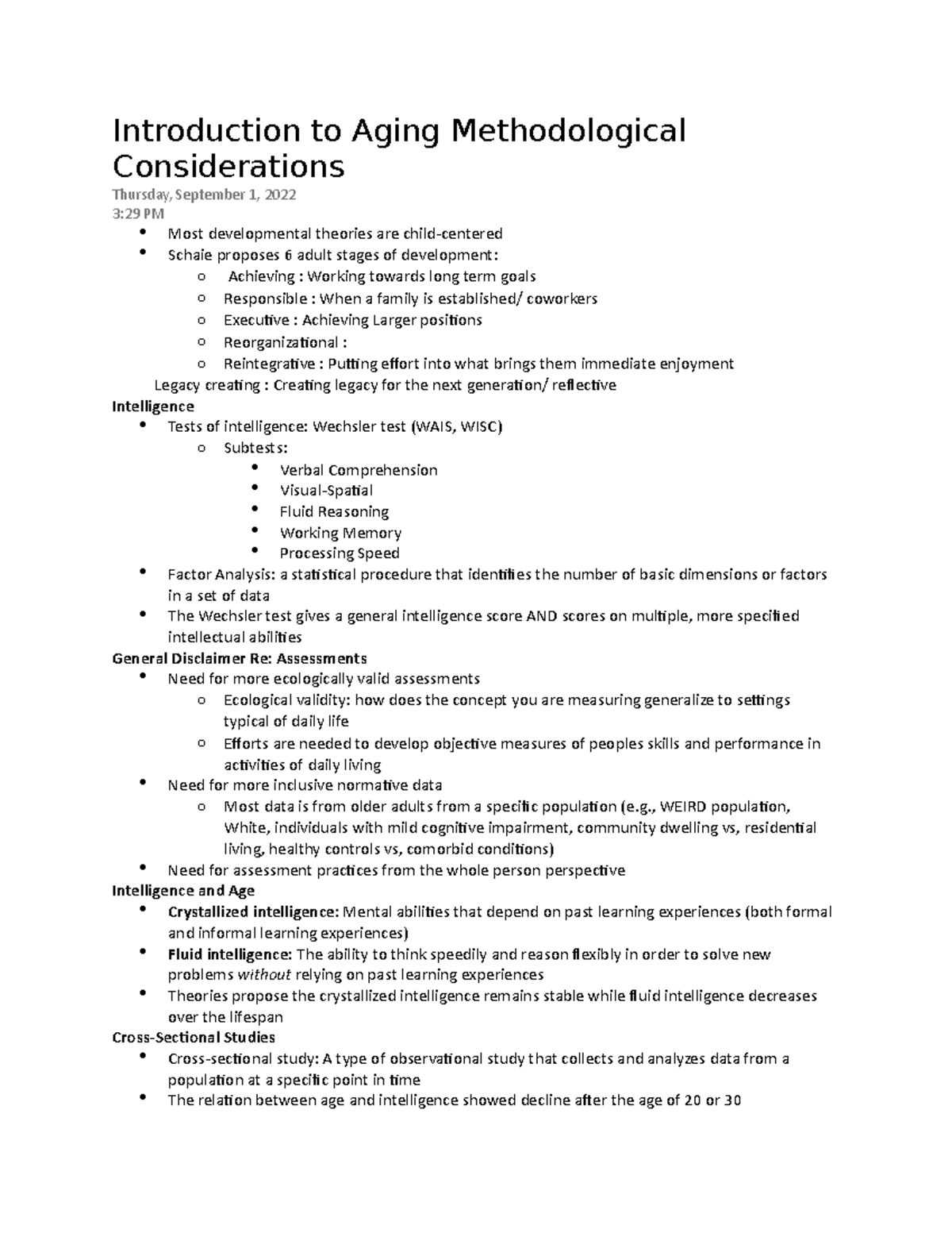 Introduction to Aging Methodological Considerations - Introduction to ...
