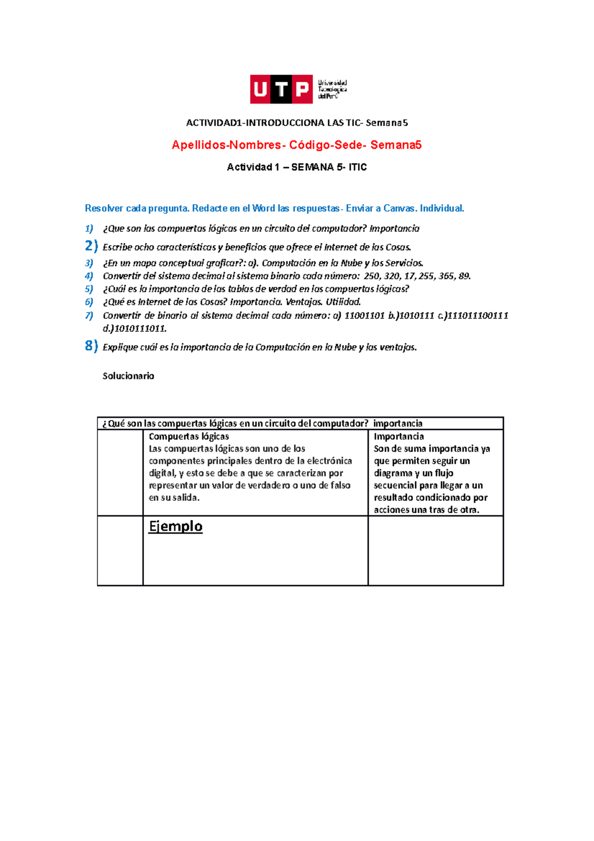TIC Semana 5 Tarea 5 - good - ACTIVIDAD1-INTRODUCCIONA LAS TIC- Semana Apellidos-Nombres- - Studocu