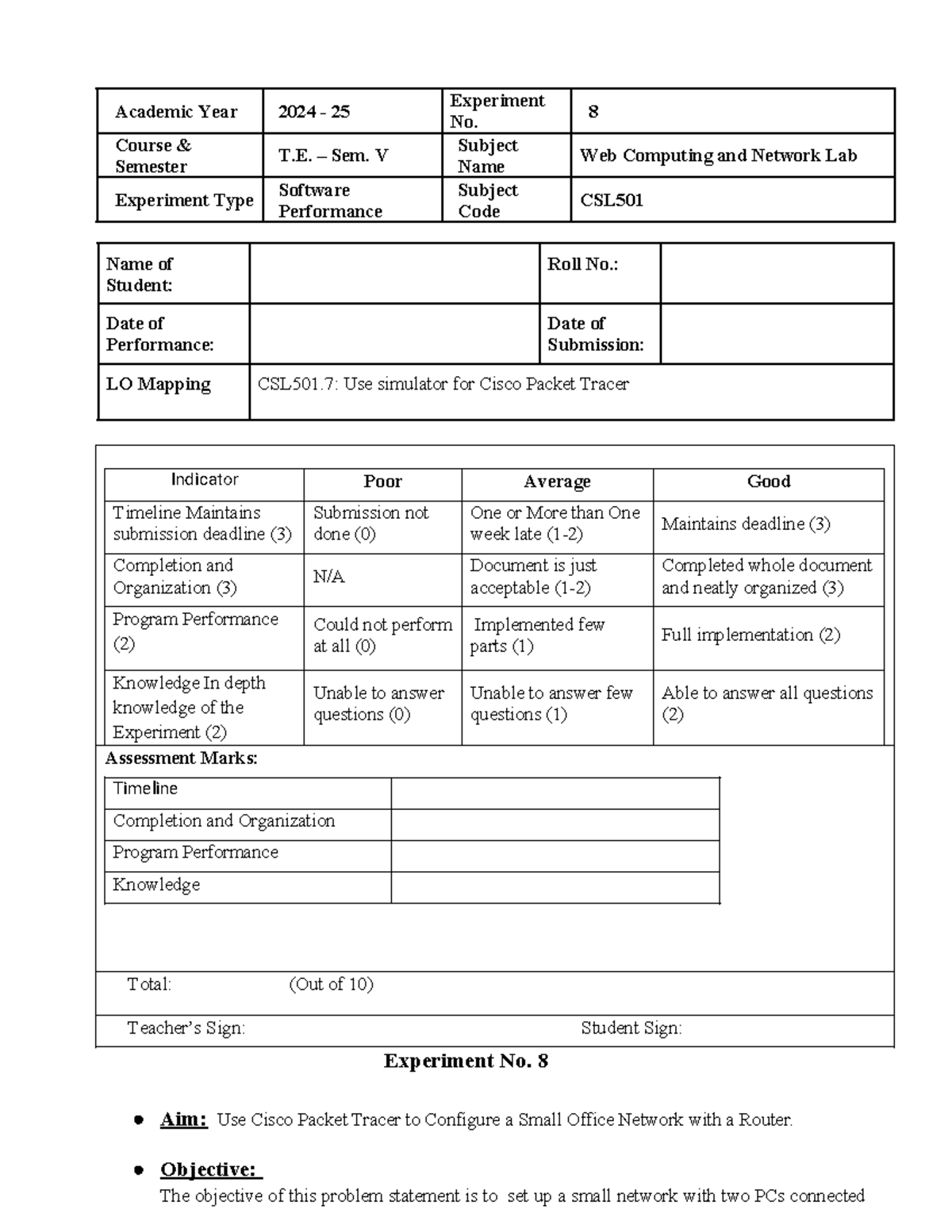 WC Exp8 - on expresss - Academic Year 2024 - 25 Experiment No. 8 Course & Semester T. – Sem. V ...