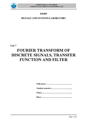 Signal And System - Report Lab #1 - Full name: Hoàng Lê Duy ID: EEEEIU Signal and System Lab 1 ...
