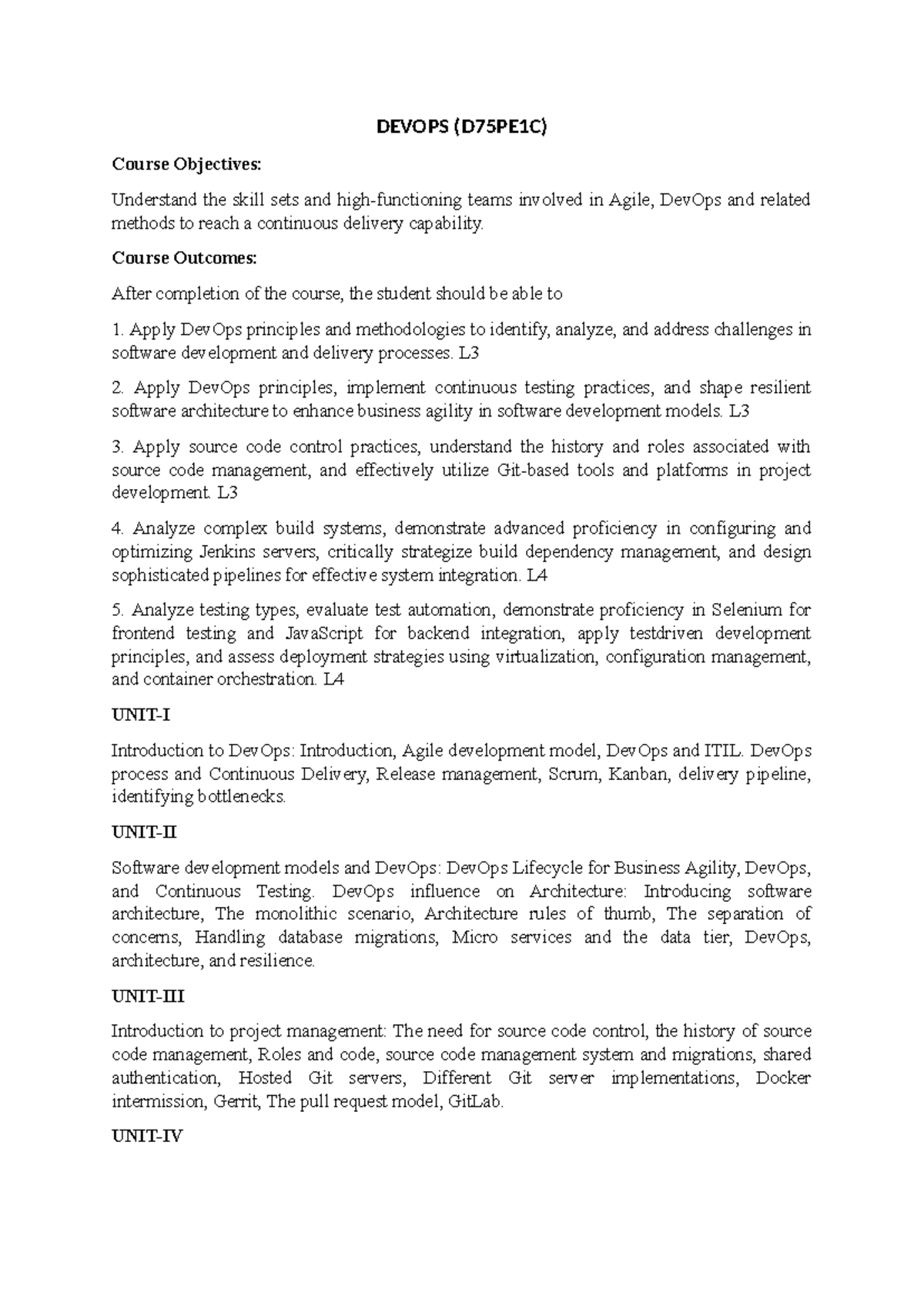 Devops main notes (Autosaved) - DEVOPS (D75PE1C) Course Objectives ...