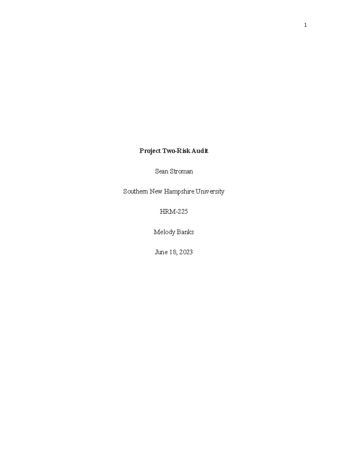 Project Two-Risk Audit - Project Two-Risk Audit Sean Stroman Southern ...