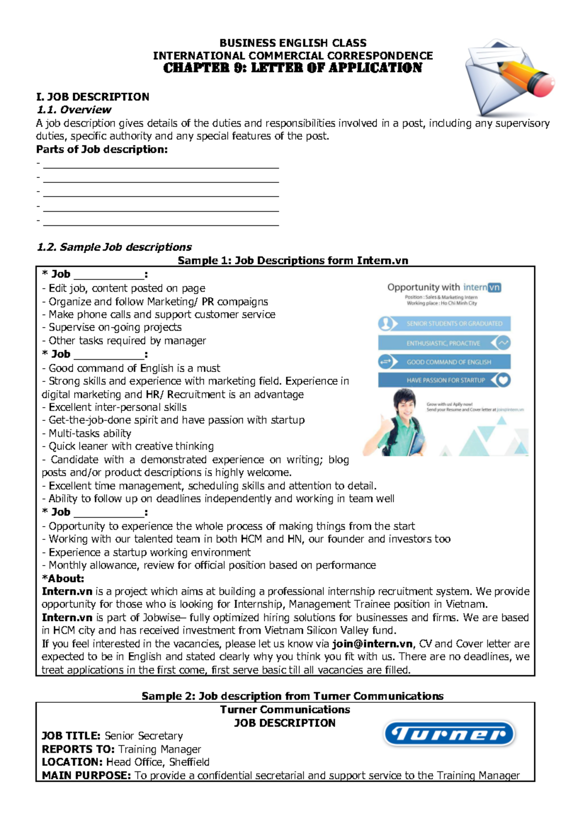 6 Covering Letter Handout - BUSINESS'ENGLISH'CLASS' INTERNATIONAL ...