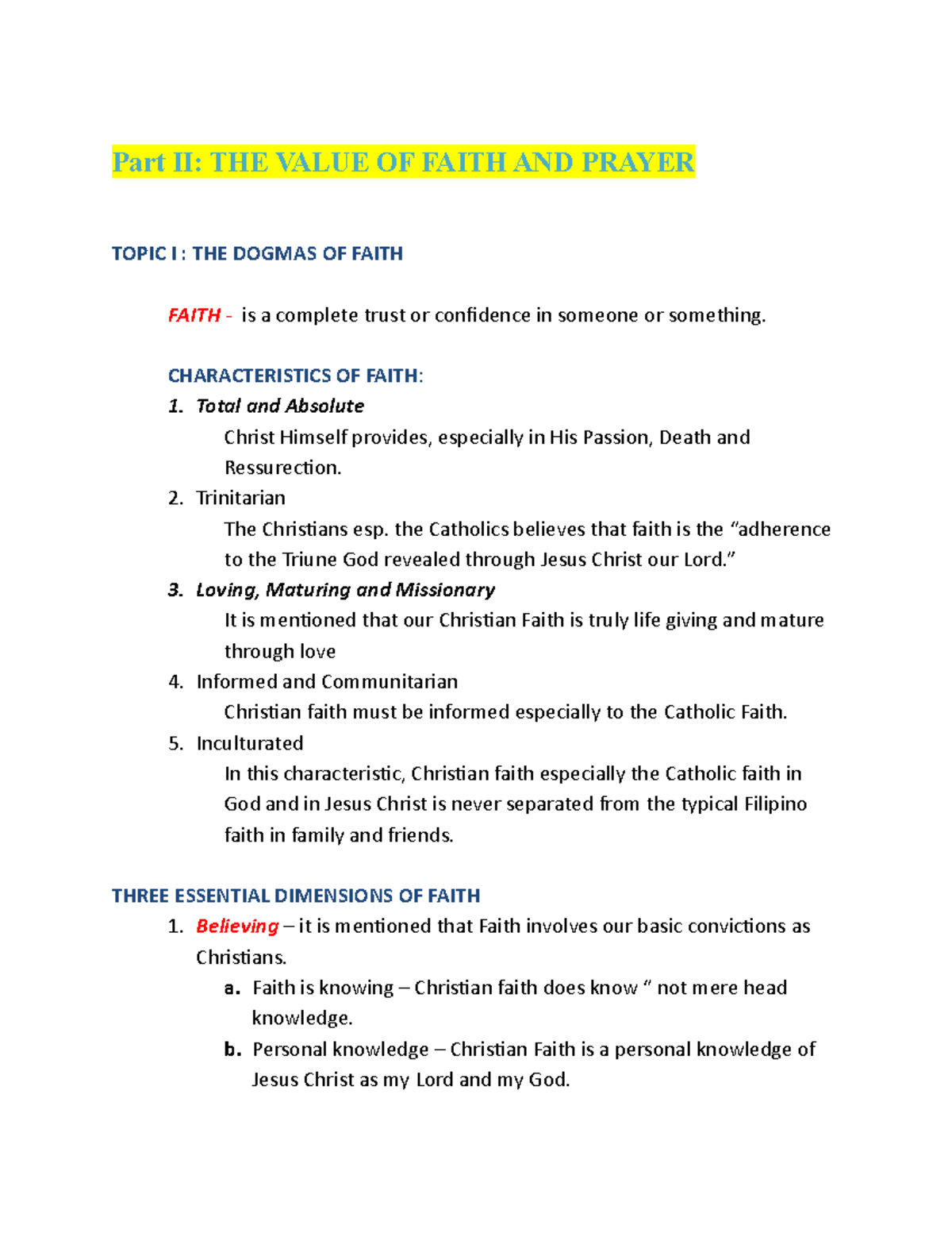 THE Value OF Faith AND Prayer - Part II: THE VALUE OF FAITH AND PRAYER ...