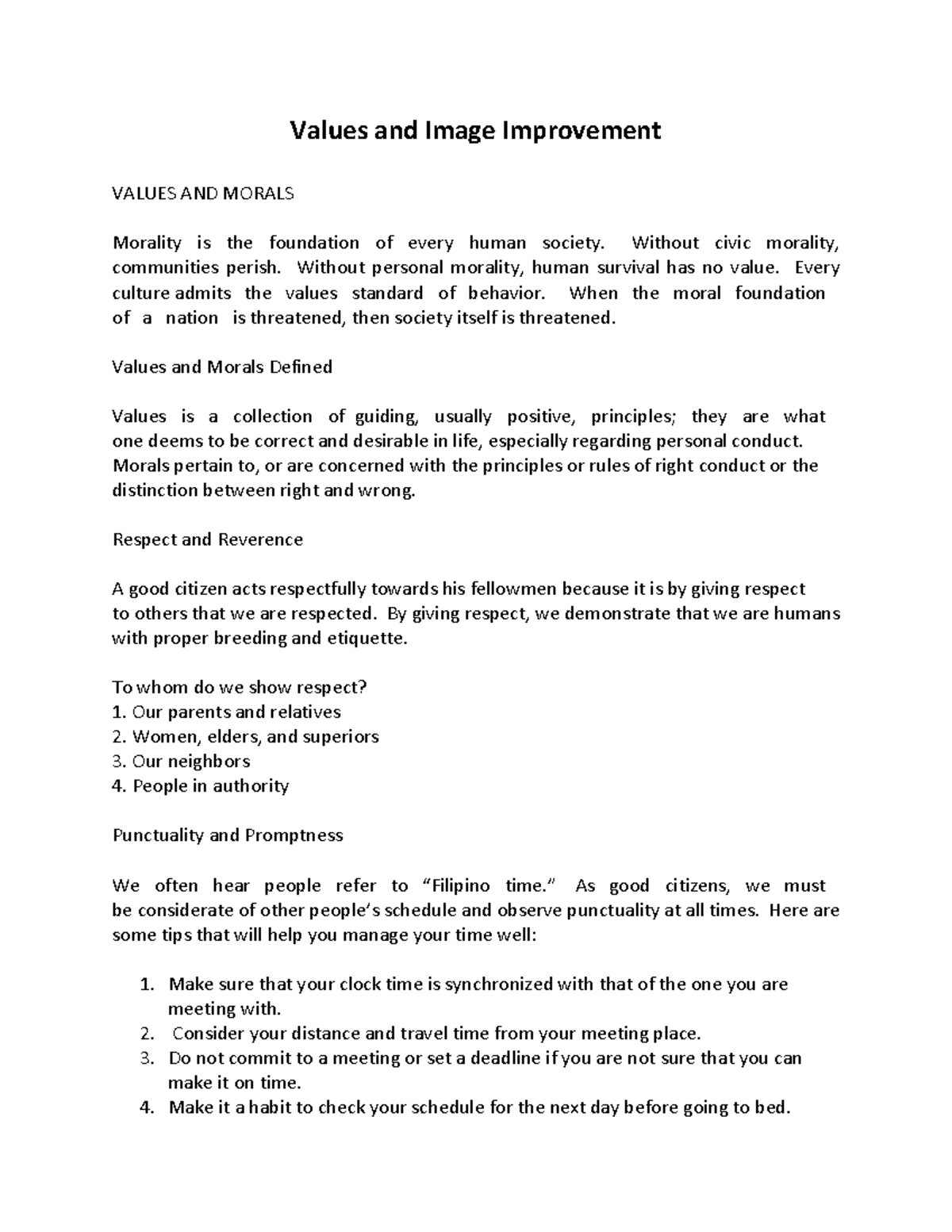 Values and Image Improvement - Values and Image Improvement VALUES AND ...