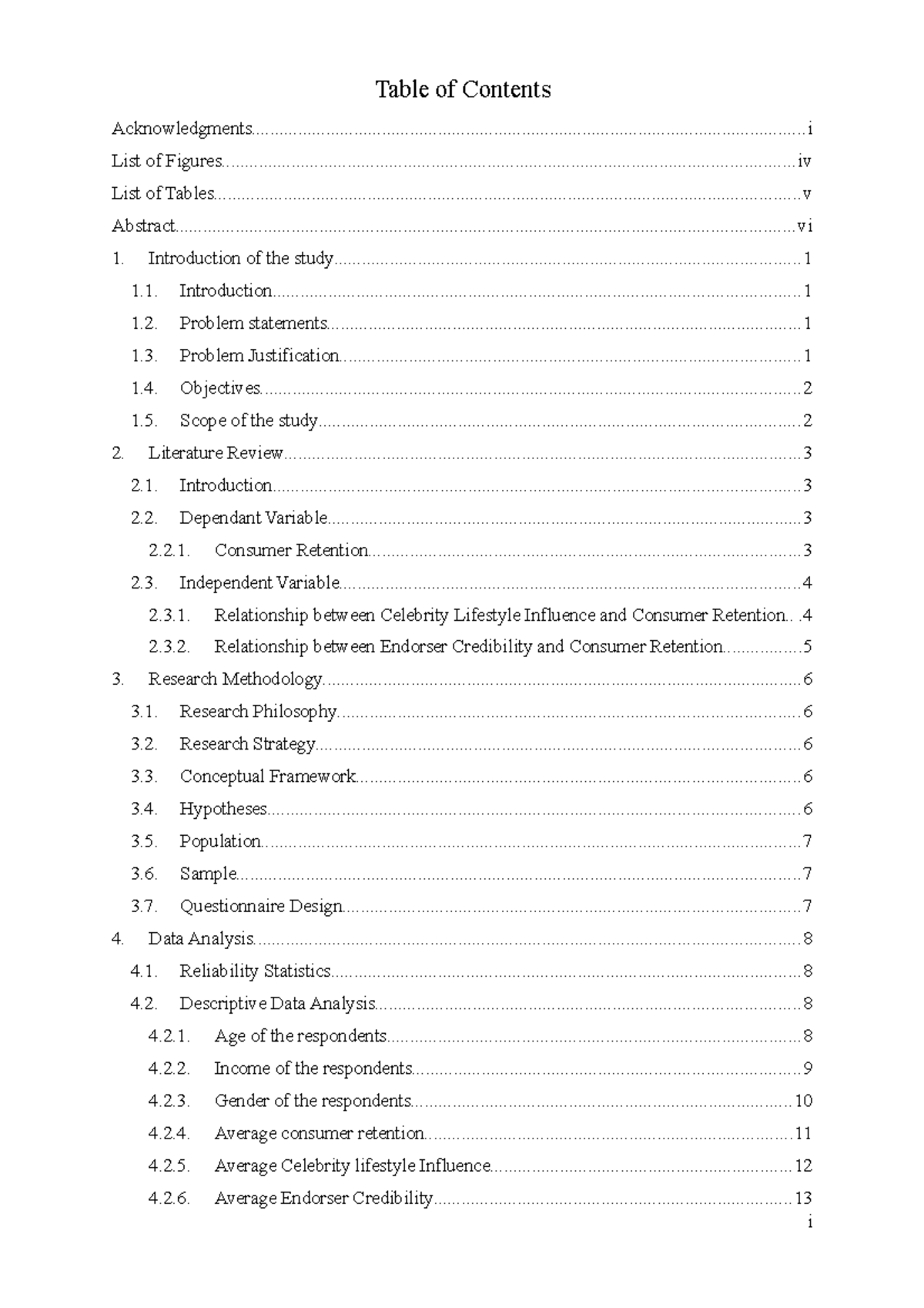 RM Tutorial work - Table of Contents - Studocu