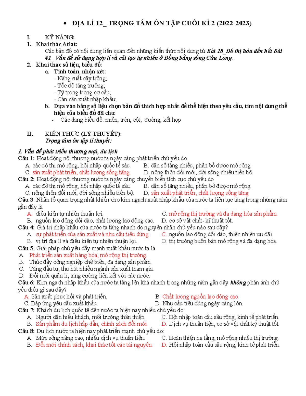 Hjhjhj dia - lại sử - ĐỊA LÍ 12_ TRỌNG TÂM ÔN TẬP CUỐI KÌ 2 (2022-2023 ...