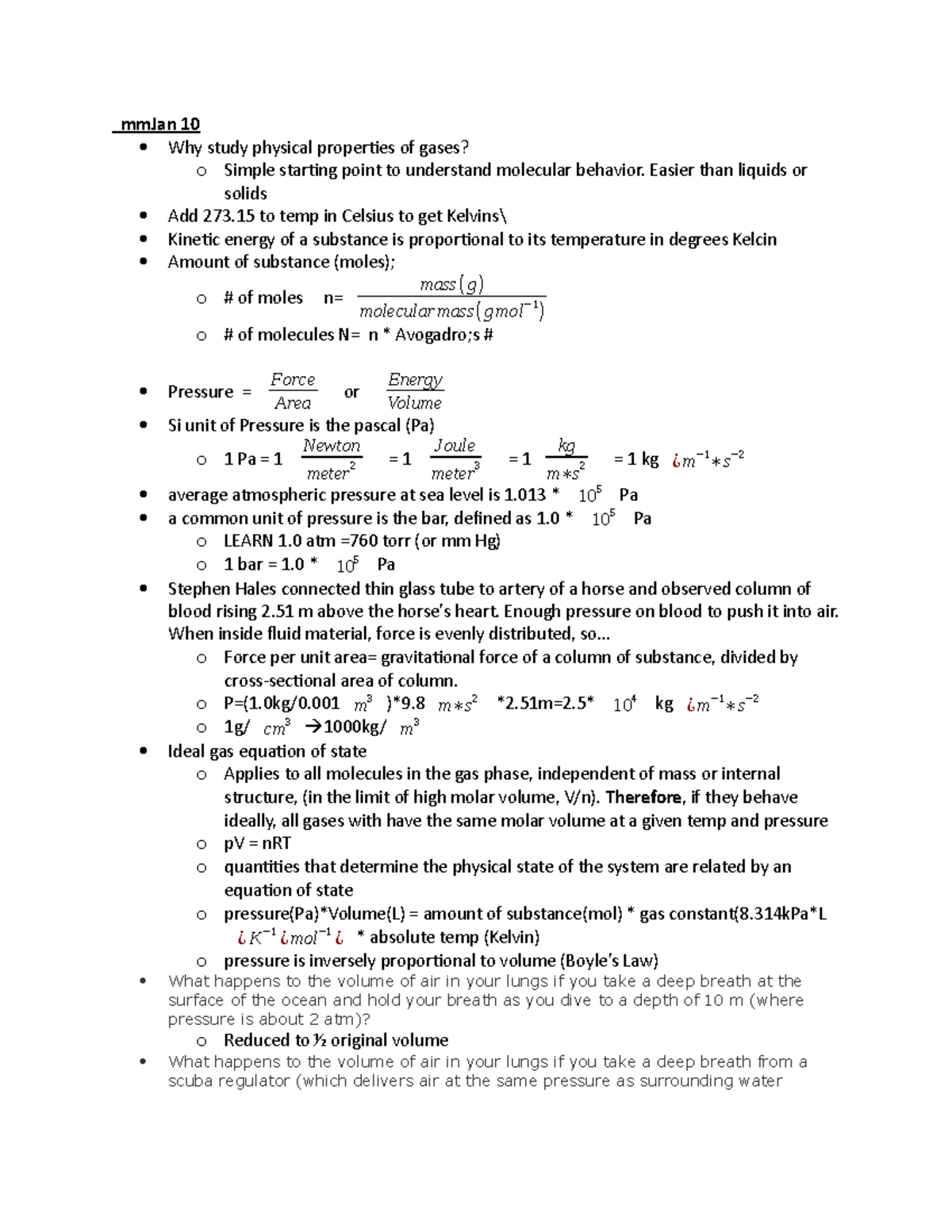 MChem Notes - mmJan 10 Why study physical properties of gases? o Simple ...
