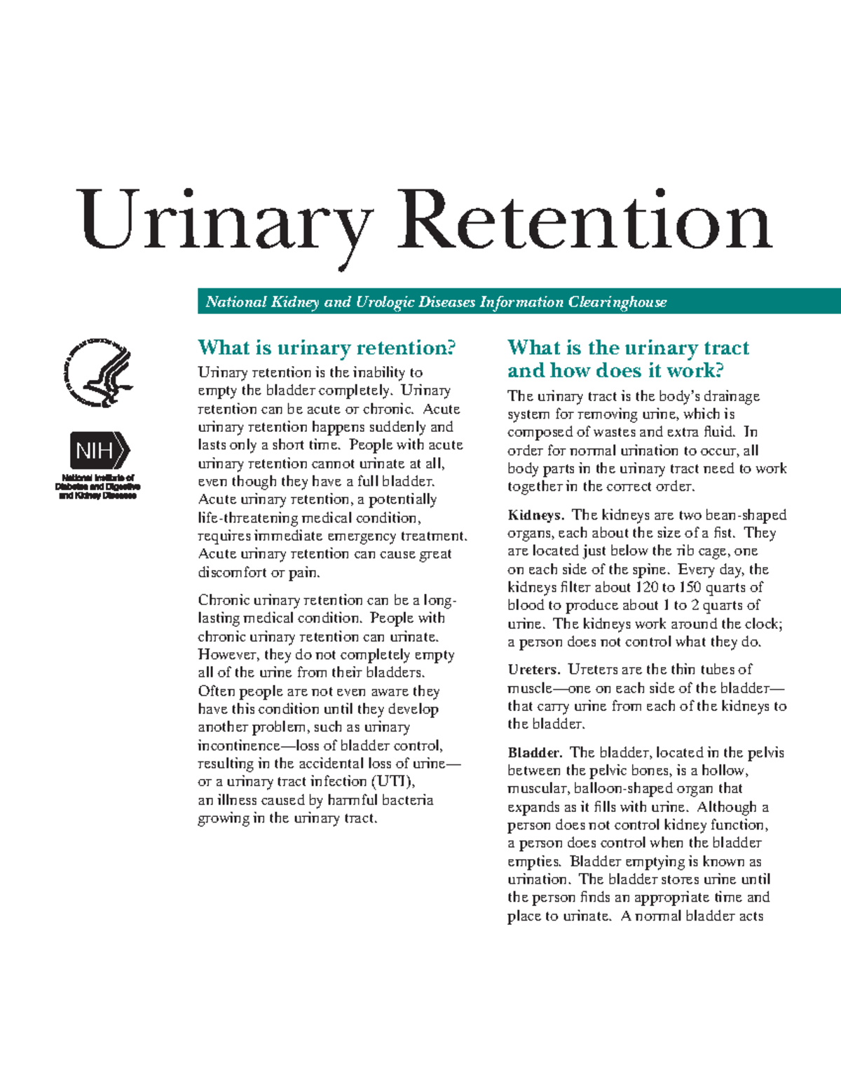 Urinary Retention 508 - Urinary Retention National Kidney and Urologic ...