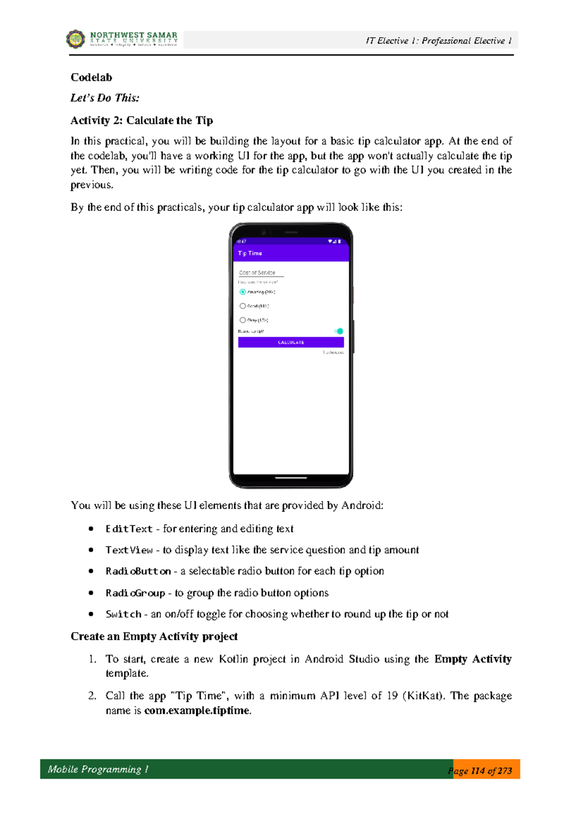 Activity 2 Calculate the tip - Mobile Programming 1 Codelab Let’s Do ...