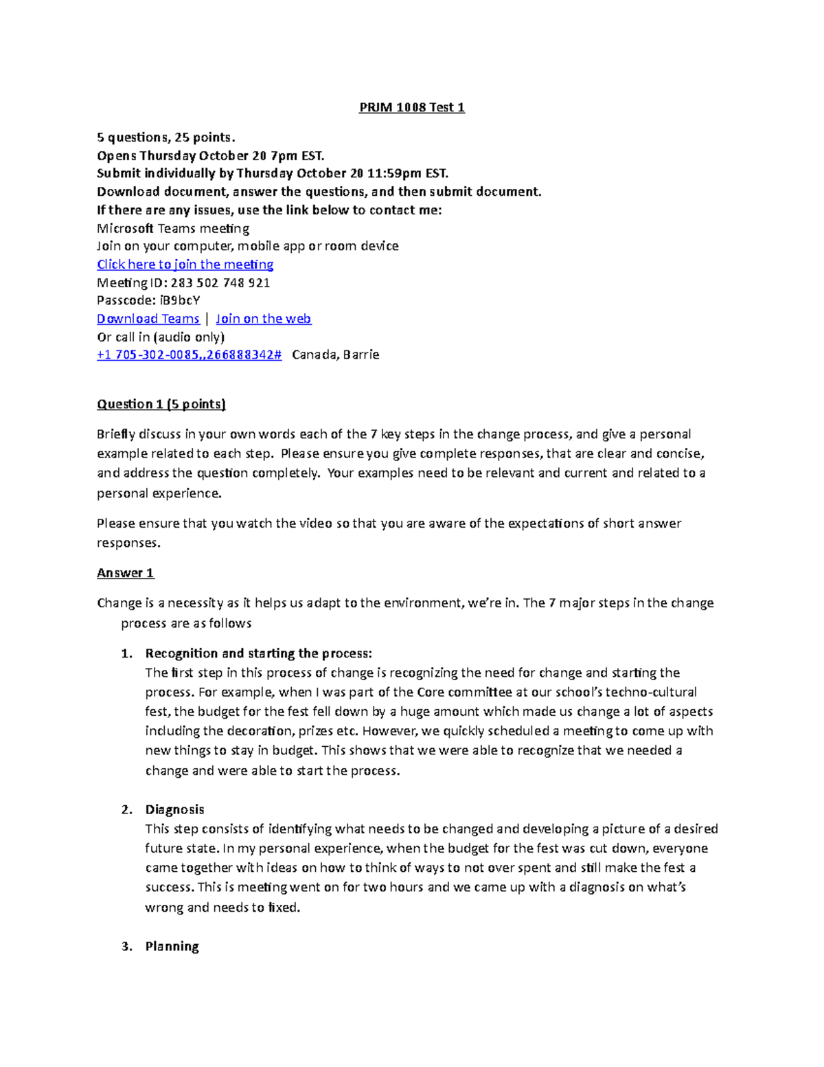 Test 1 - PRJM 1008 - midterm - PRJM 1008 Test 1 5 questions, 25 points ...