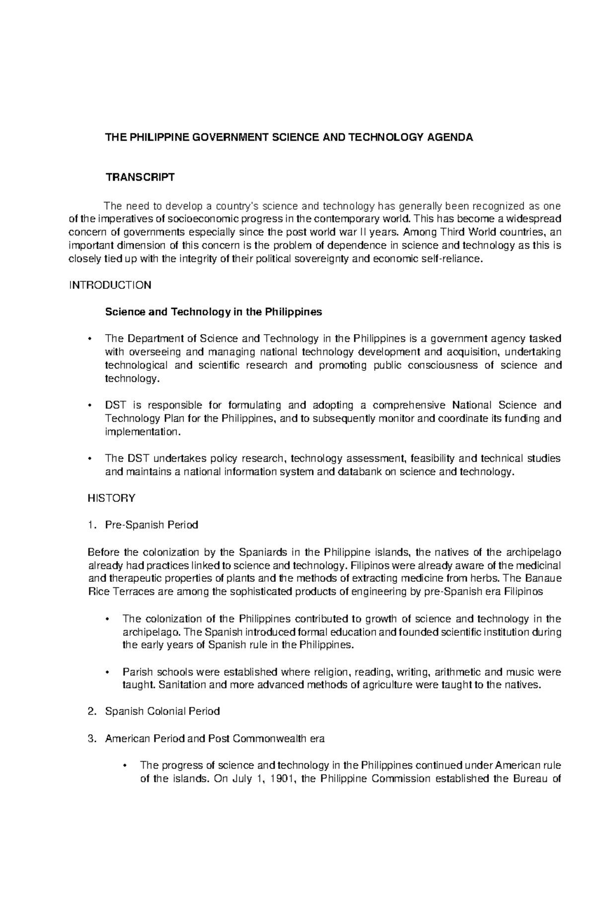 Science Technology and Society - 3 - THE PHILIPPINE GOVERNMENT SCIENCE ...