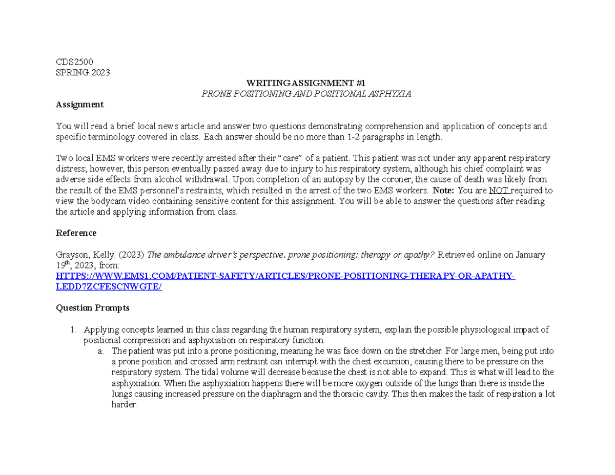 Writing Assignment 1 CDS2500Spring 23 - CDS SPRING 2023 WRITING ...