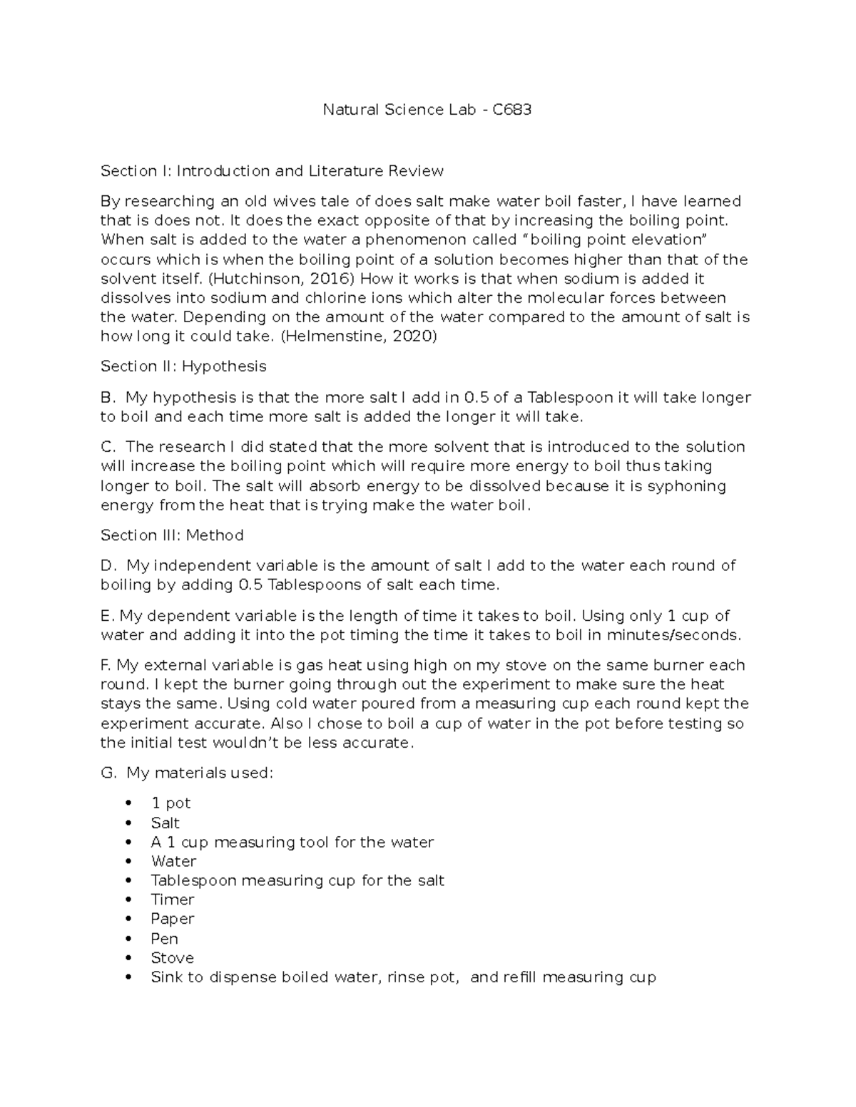 Natural Science lab for 683 salt boiling experiment - Natural Science ...